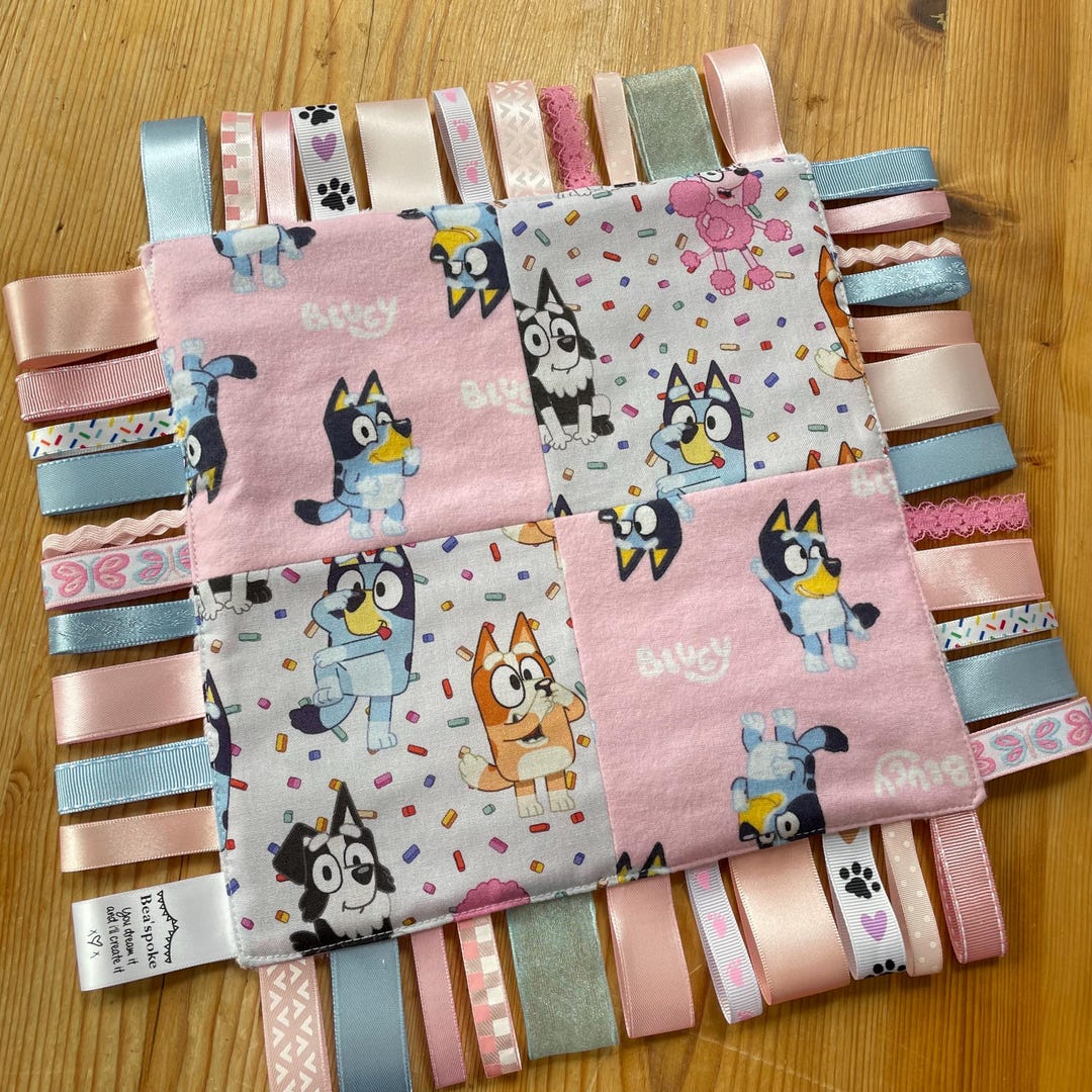 Baby Bluey Pink Taggie Blanket Ribbon Blue Sprinkles Dog Bingo Cbeebies ...