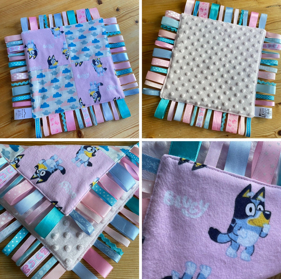 Baby Bluey Pink Taggie Blanket Ribbon Blue Clouds Dog Bingo - Etsy UK