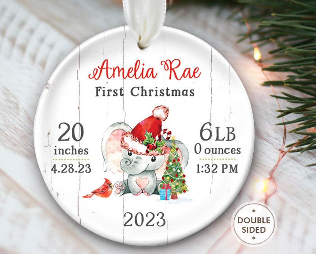 Elephant Baby Stats Ornament, Babys First Christmas Ornament ...