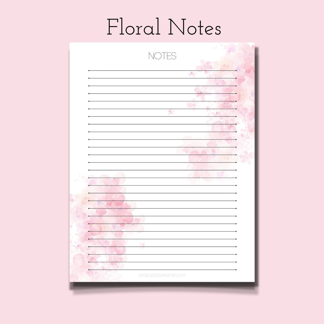 Printable Floral Notes - Lined Paper - Letter Size - Etsy