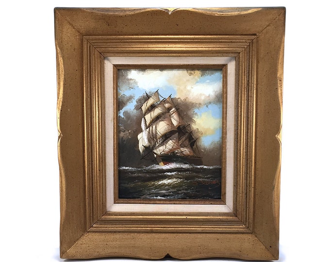 Vintage Original Clipper Ship Oil Painting - Framed Signed J James ...