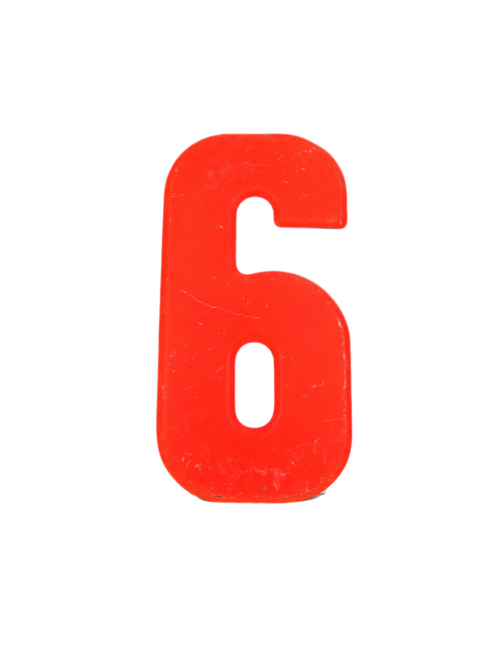 7 1/2" Vintage Metal Number 6 - Red Orange Marquee Signage Number Six ...
