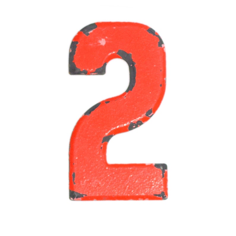 7 1/2" Vintage Metal Number 2 - Red Orange Marquee Signage Number Sign ...