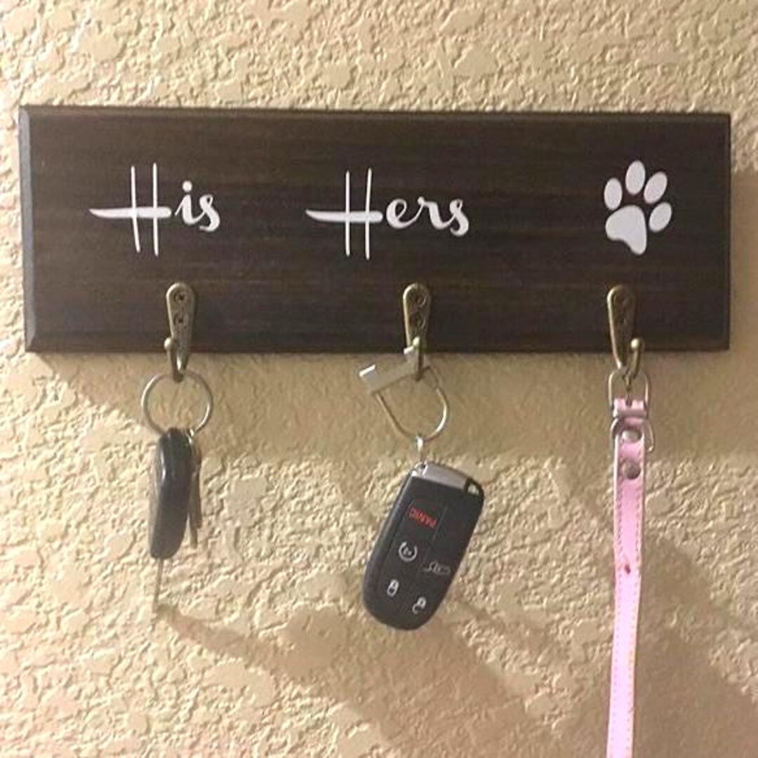 Dog Cat Leash Holder, Key Rack, Pet Decor, His Her (paw Image) Sign ...