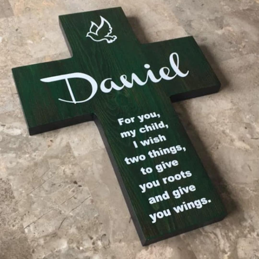 Baptism Gift for Boy, Personalized Cross, Distressed Green Wall Cross ...