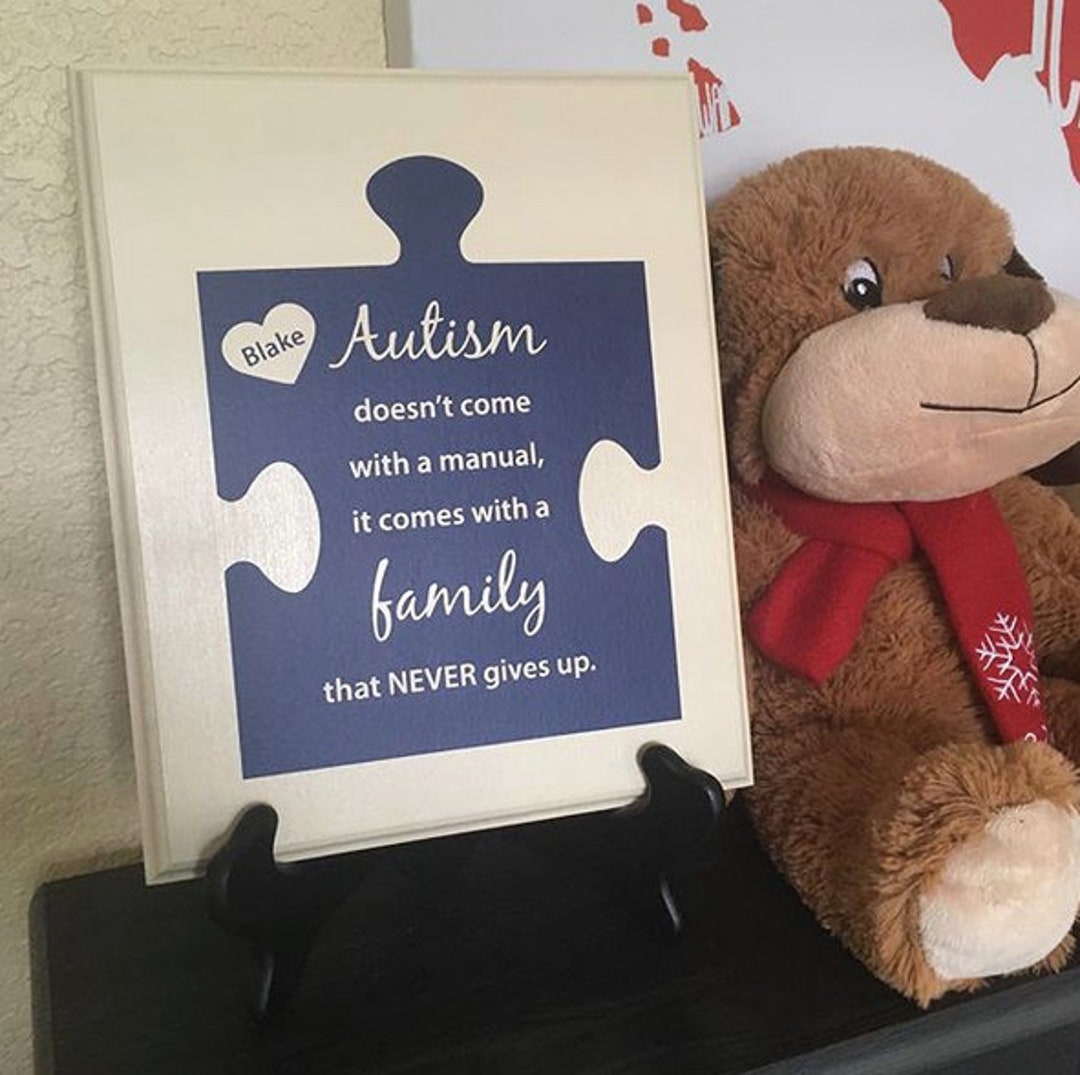 Personalized Autism Puzzle Piece Wood Wooden Sign Plaque Custom Colors ...