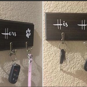 His and Hers Key Holder, Key and Leash Holder With Paw, Wood Sign for ...