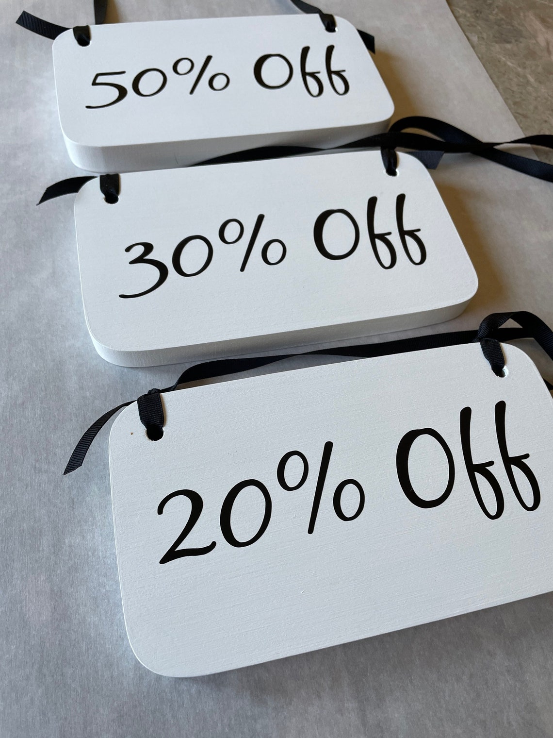 Wood Retail Signs With Ribbon for Hanging Set If 3 Custom - Etsy