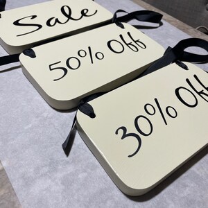 Wood Retail Signs With Ribbon for Hanging, Set If 3 Custom Personalized ...