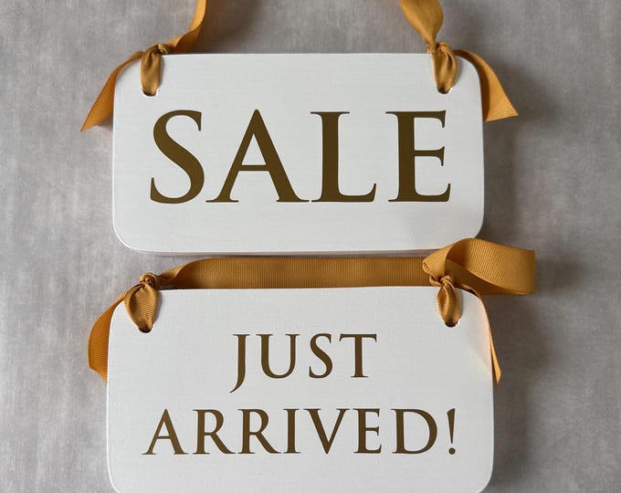 Sale Signs, Set of 2 Signs With Ribbon, Solid Wood, Business Retail ...