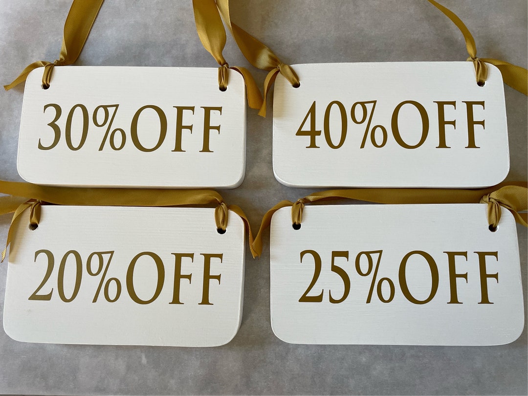 RTS Hanging Retail Signage With Ribbons, Set of 4 Gold and White 20 40% ...