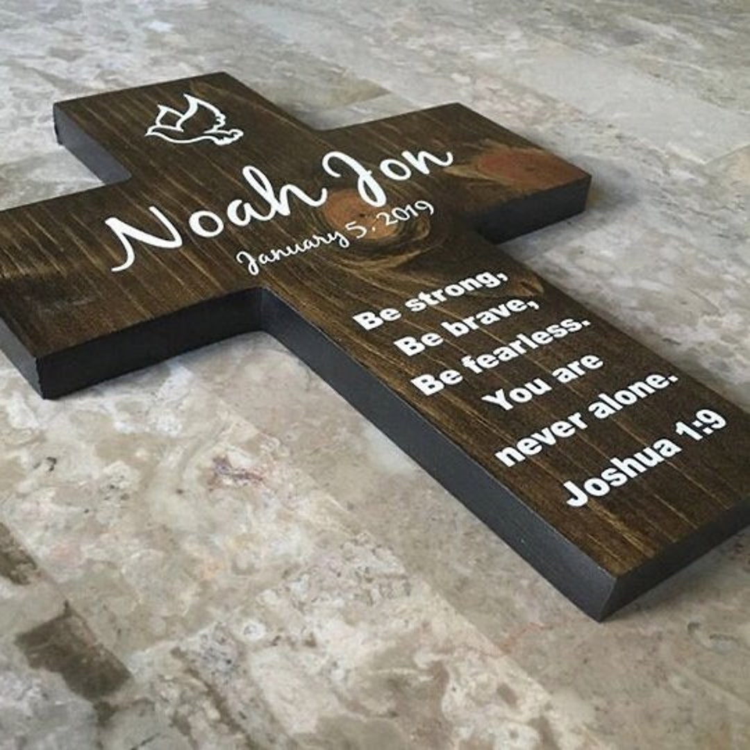 Joshua 1:9 - Personalized Cross Gift for Boy or Girl With Date ...