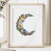 Moon Artwork Made With Pressed Flowers, Crescent Moon With Blue & Pink ...
