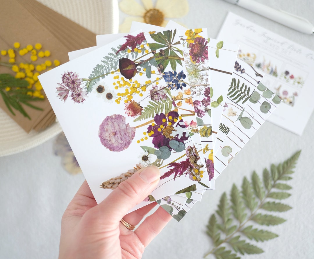 Pressed Flower Garden Note Card Set, Mix Pack of 6, Small Everyday ...