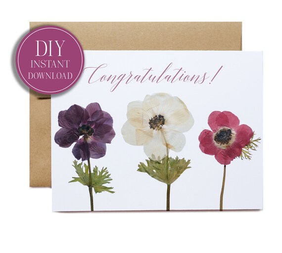 Paper gift card with plant herbarium flower card single piece Greeting ...