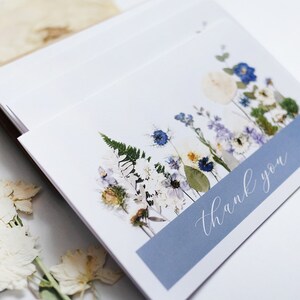 Blue Pressed Flower Garden, Thank You Cards, Set of 6, Digitally ...