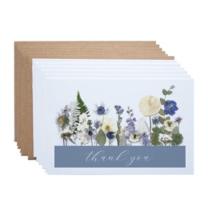 Blue Pressed Flower Garden, Thank You Cards, Set of 6, Digitally ...