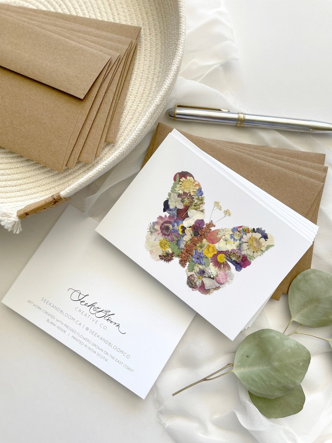 Butterfly Pressed Flower, Blank Note Cards, Set of 6, Digitally Printed ...