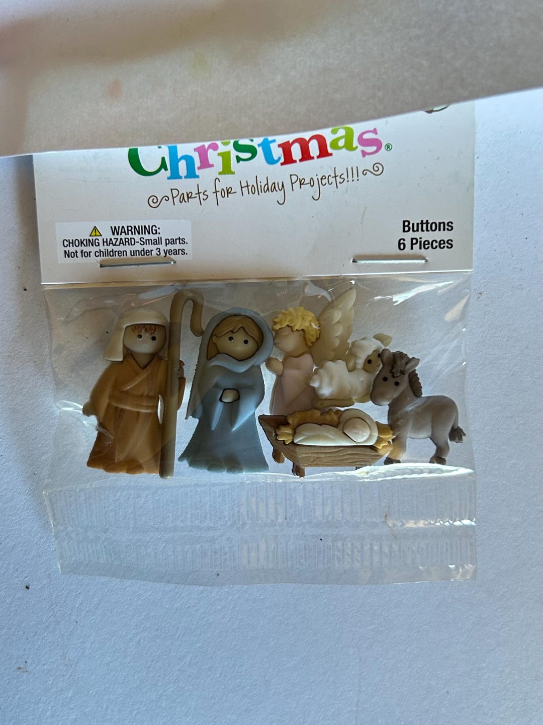 Novelty Nativity Buttons, 6 Pc/pkg, Manager Scene, Mary, Joseph, Jesus ...