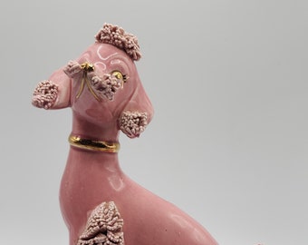 RARE Vintage Ceramic Pink & White Poodle Figurine Porcelain Dog - Etsy