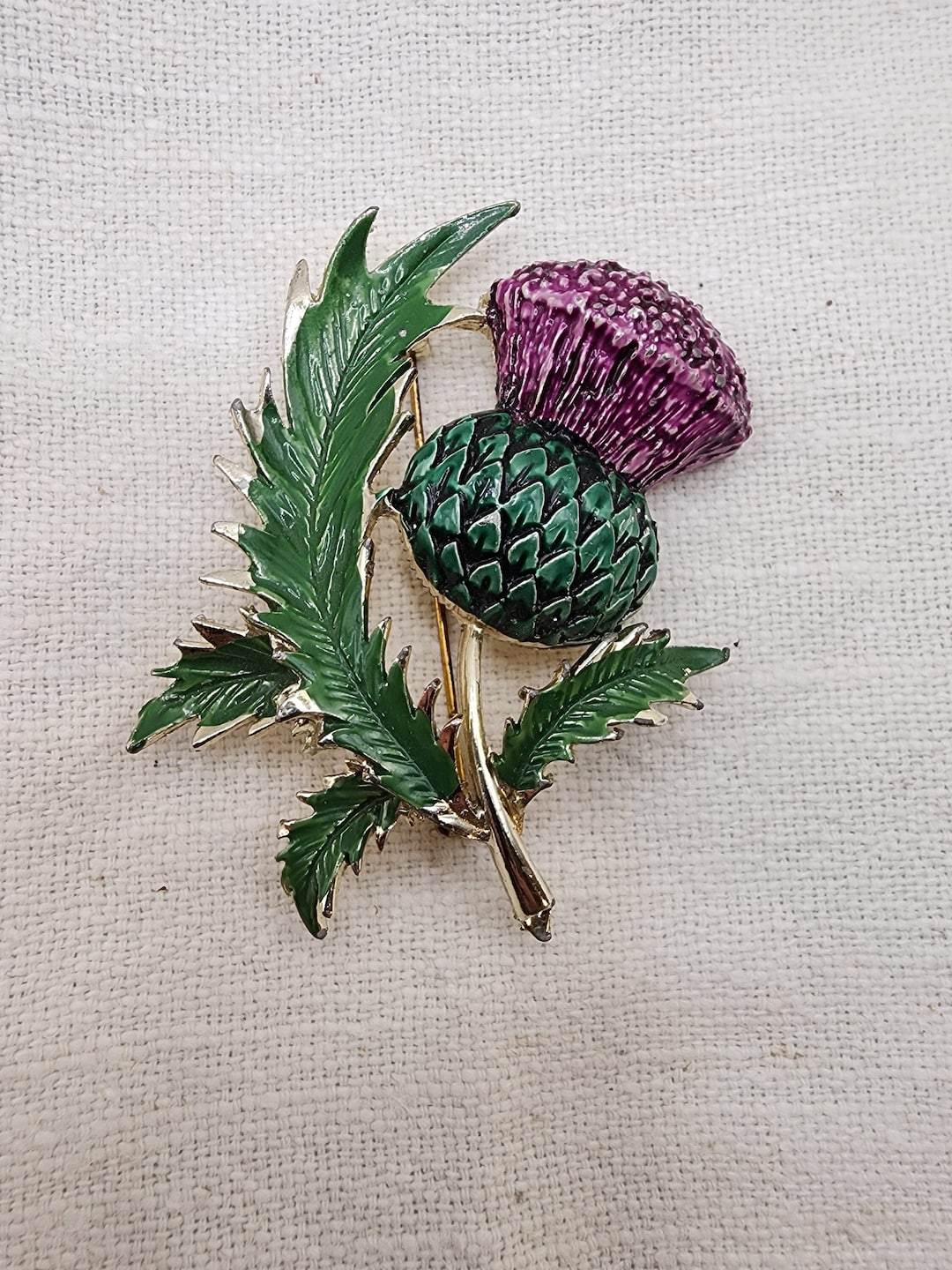 Vintage Thistle Brooch Scotland 1960's Gold Purple Nature Pin Gift ...
