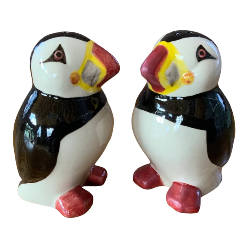 Hand Painted Puffin Bird Salt and Pepper Shakers: Ceramic Gloss Glaze ...