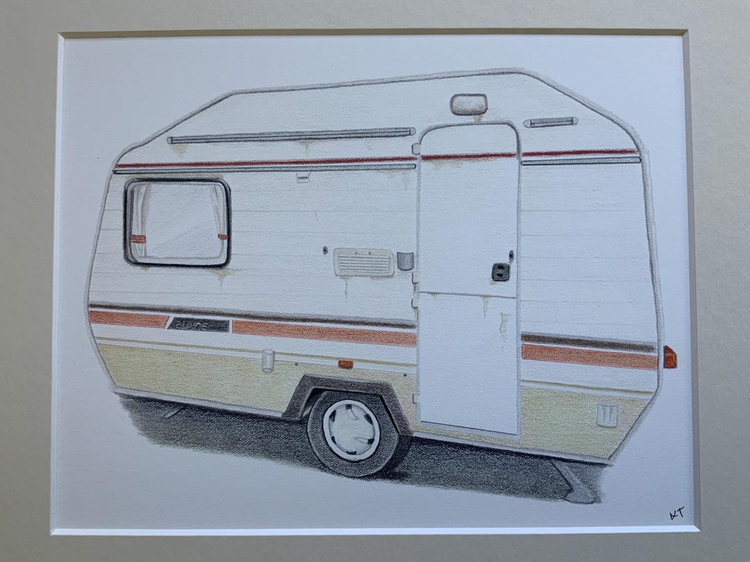 Caravan Art Drawing - Old Touring Caravan - Alpine Sprite Coloured ...