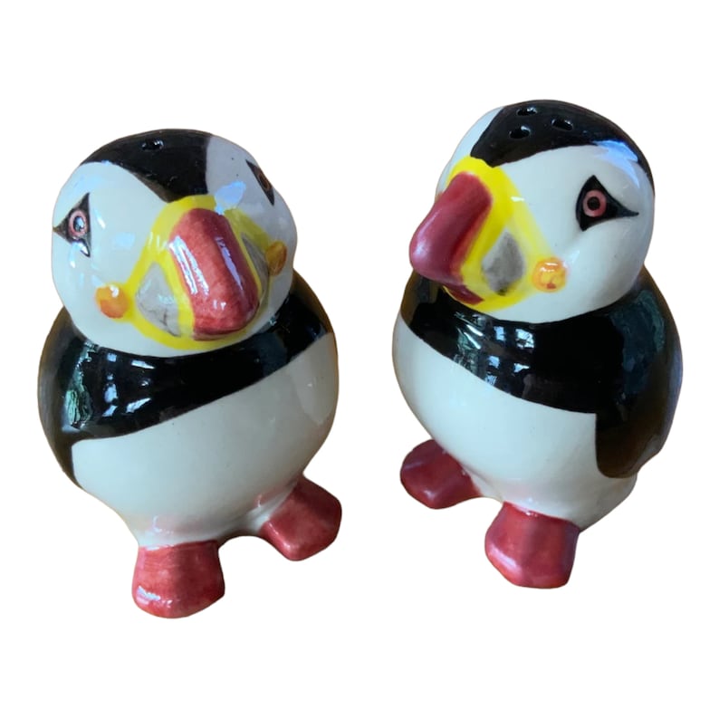 Hand Painted Puffin Bird Salt and Pepper Shakers: Ceramic Gloss Glaze ...