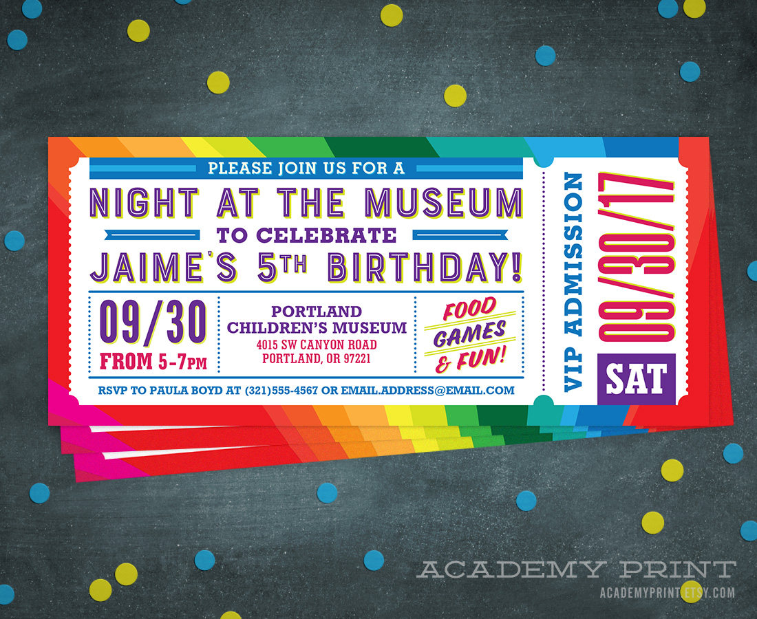 Night at the Museum Birthday Ticket Invitation, Printable Children's ...
