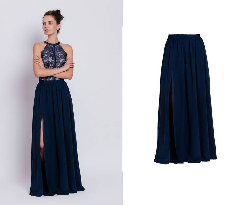 Maxi Chiffonrock mit Schlitz bodenlanger Rock eleganter - Etsy.de