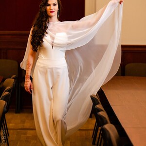 Bridal Cape With a Train, Wedding Cape Made of Chiffon. Veil Cape ...