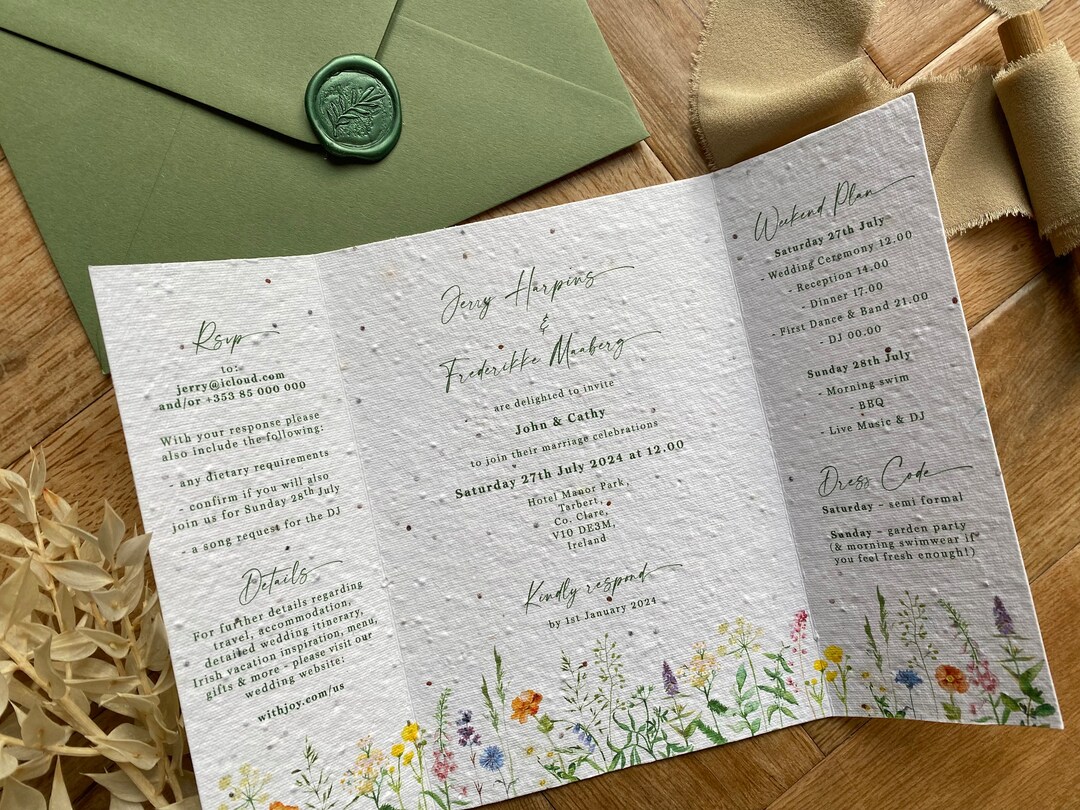 Tri Fold Plantable Wedding Invitations - May Meadows - Recycled & FSC ...
