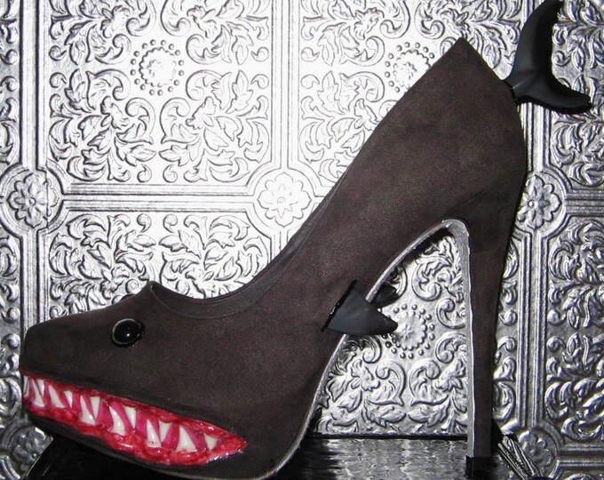 Great White Shark Heels With Fins, Shark Teeth and White Glittered ...