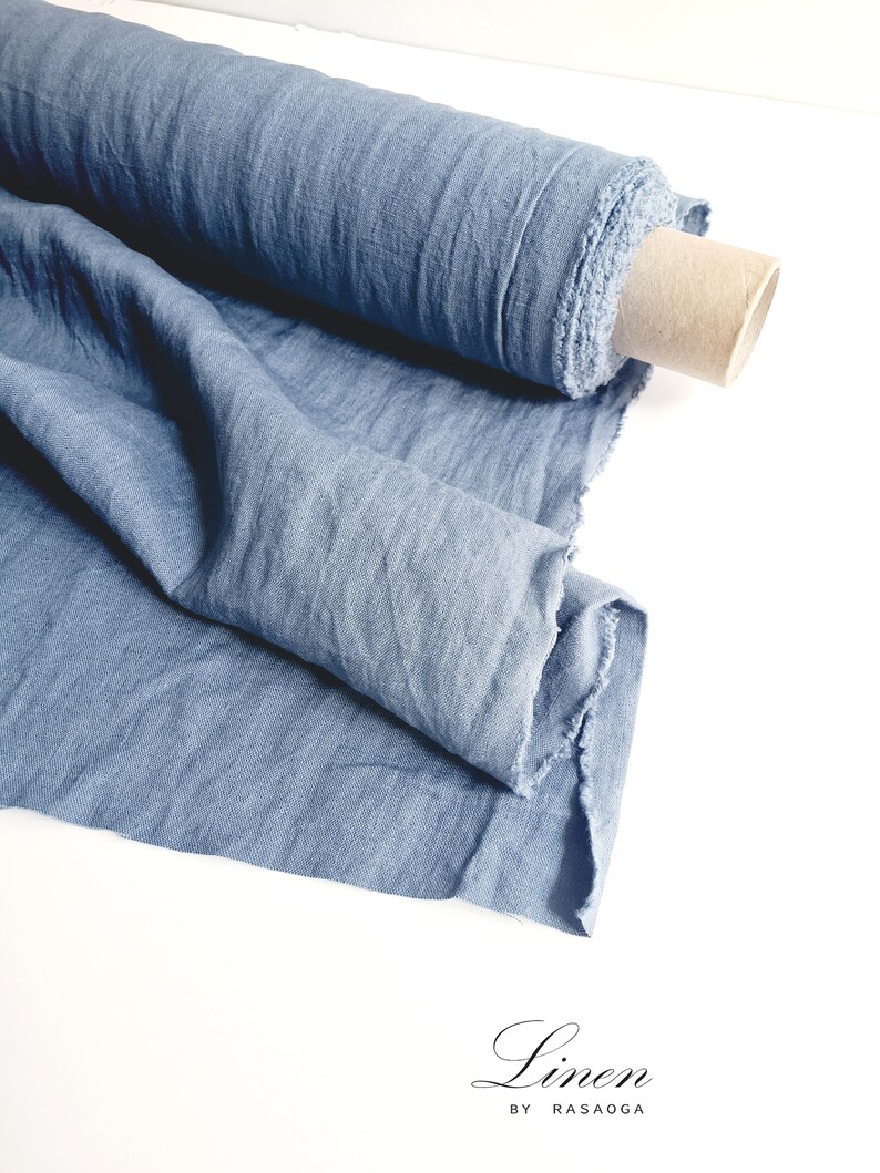 Blue Stonewashed Linen Fabric by the Yard by Meter - Etsy