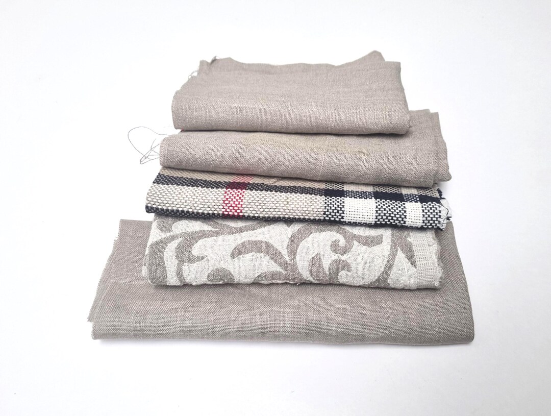 Raw Linen Fabric Scraps Set, Natural 100% Linen Remnants, Supplies for ...