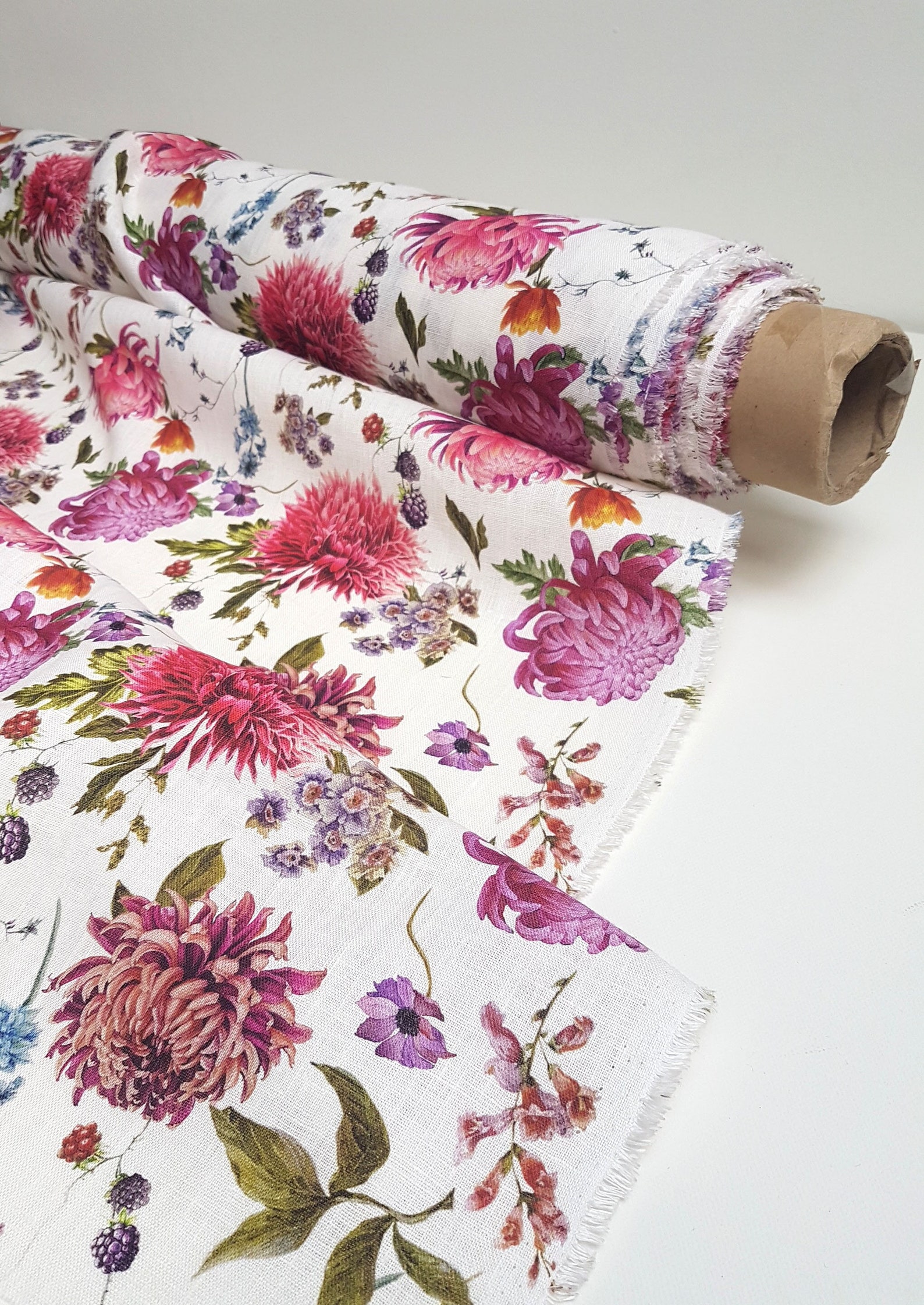 Linen Fabric. Floral Linen . Medium Weight Linen. Baltic Linen - Etsy