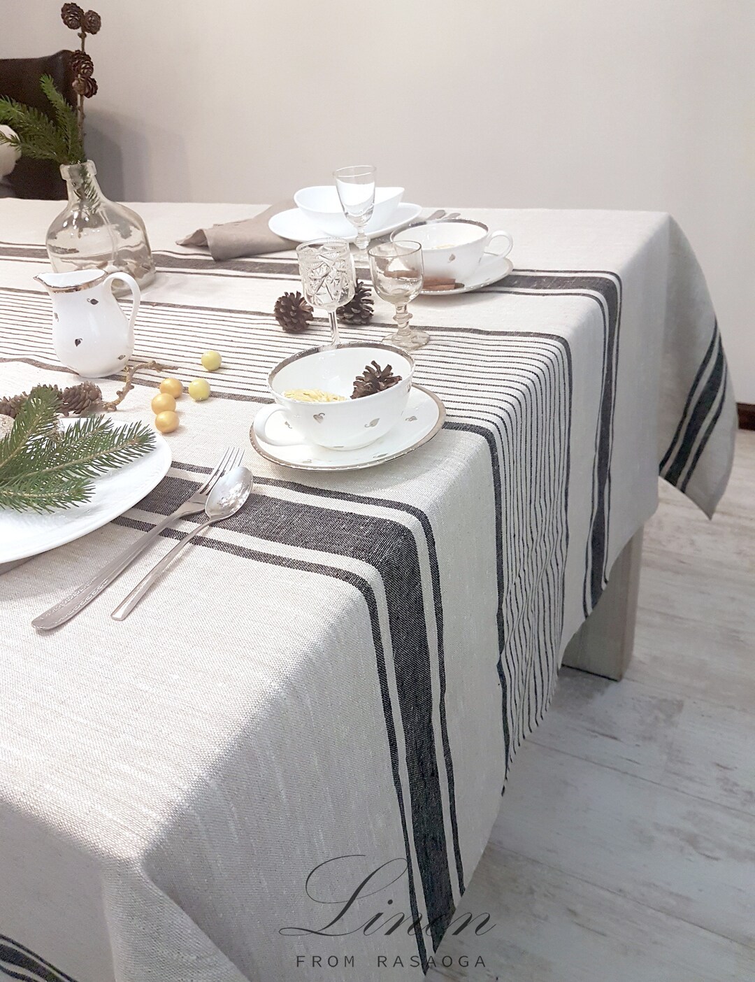 Heavy Linen Tablecloth, Striped Tablecloth, French Tablecloth ...