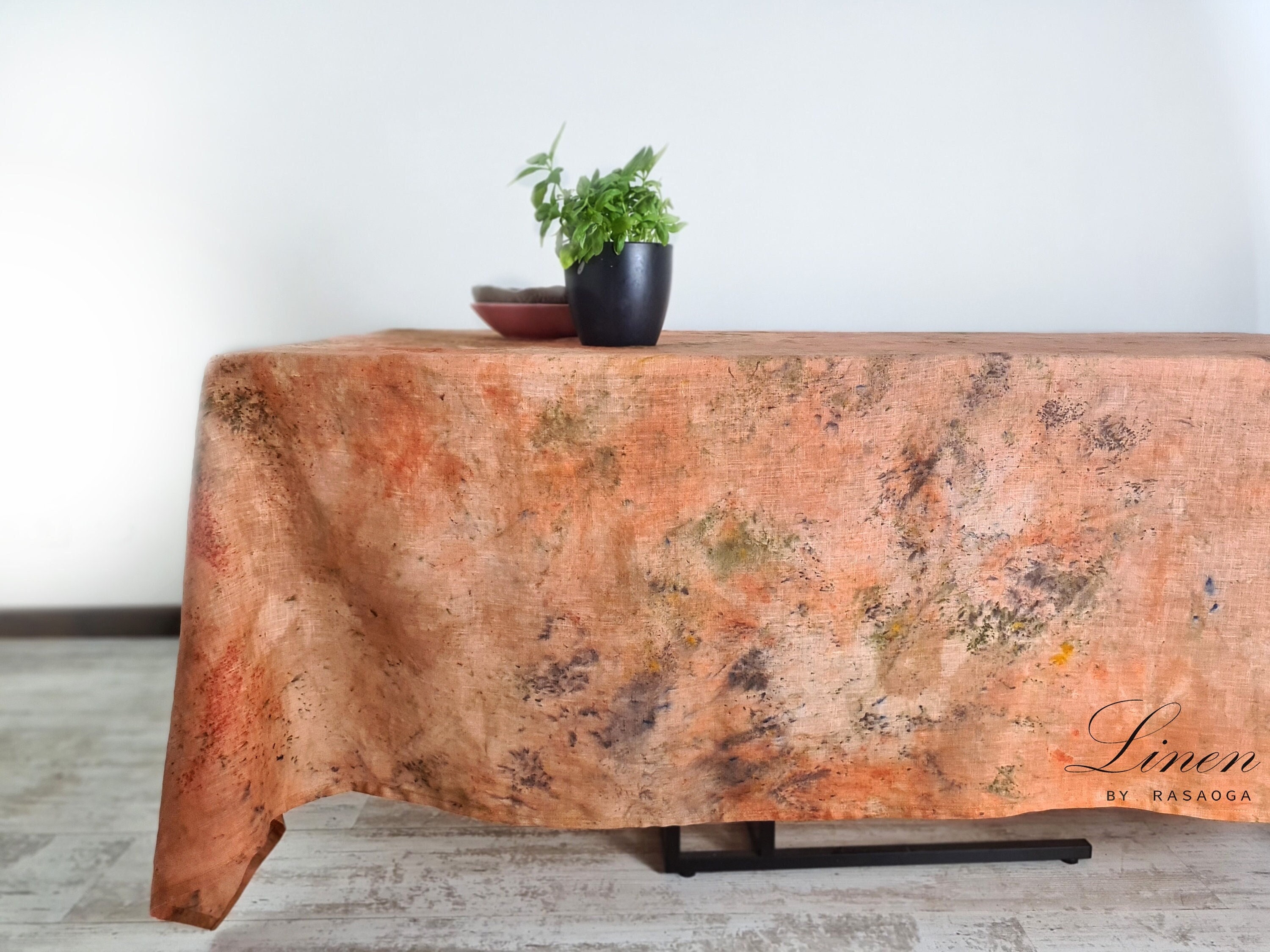 Artisan Orange Linen Tablecloth Diy Dye Linen Tablecloth Boho Linen ...