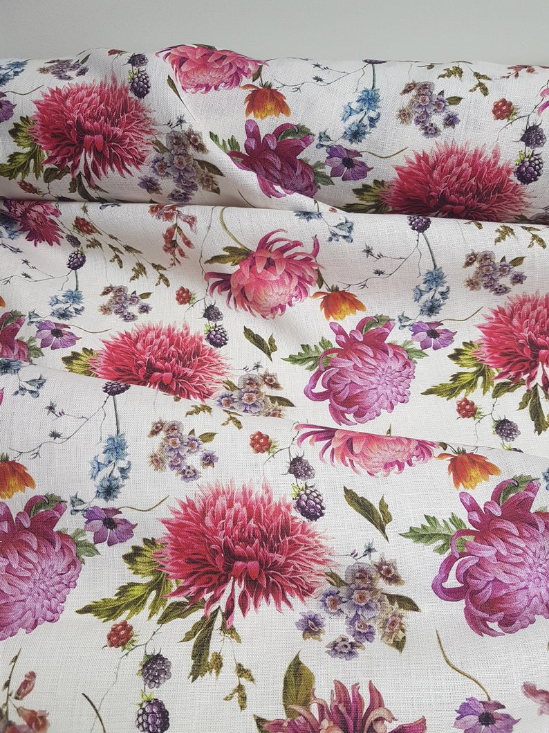 Linen Fabric. Floral Linen . Medium Weight Linen. Baltic Linen - Etsy
