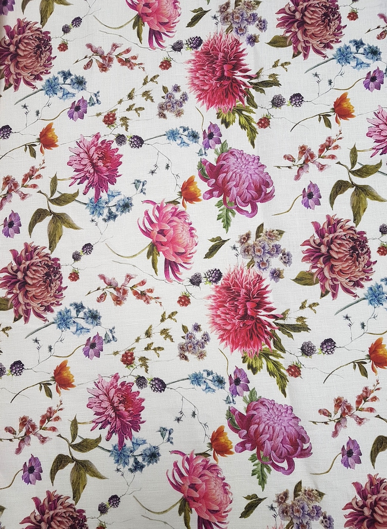 Linen fabric. Floral linen . Medium weight linen. Baltic | Etsy