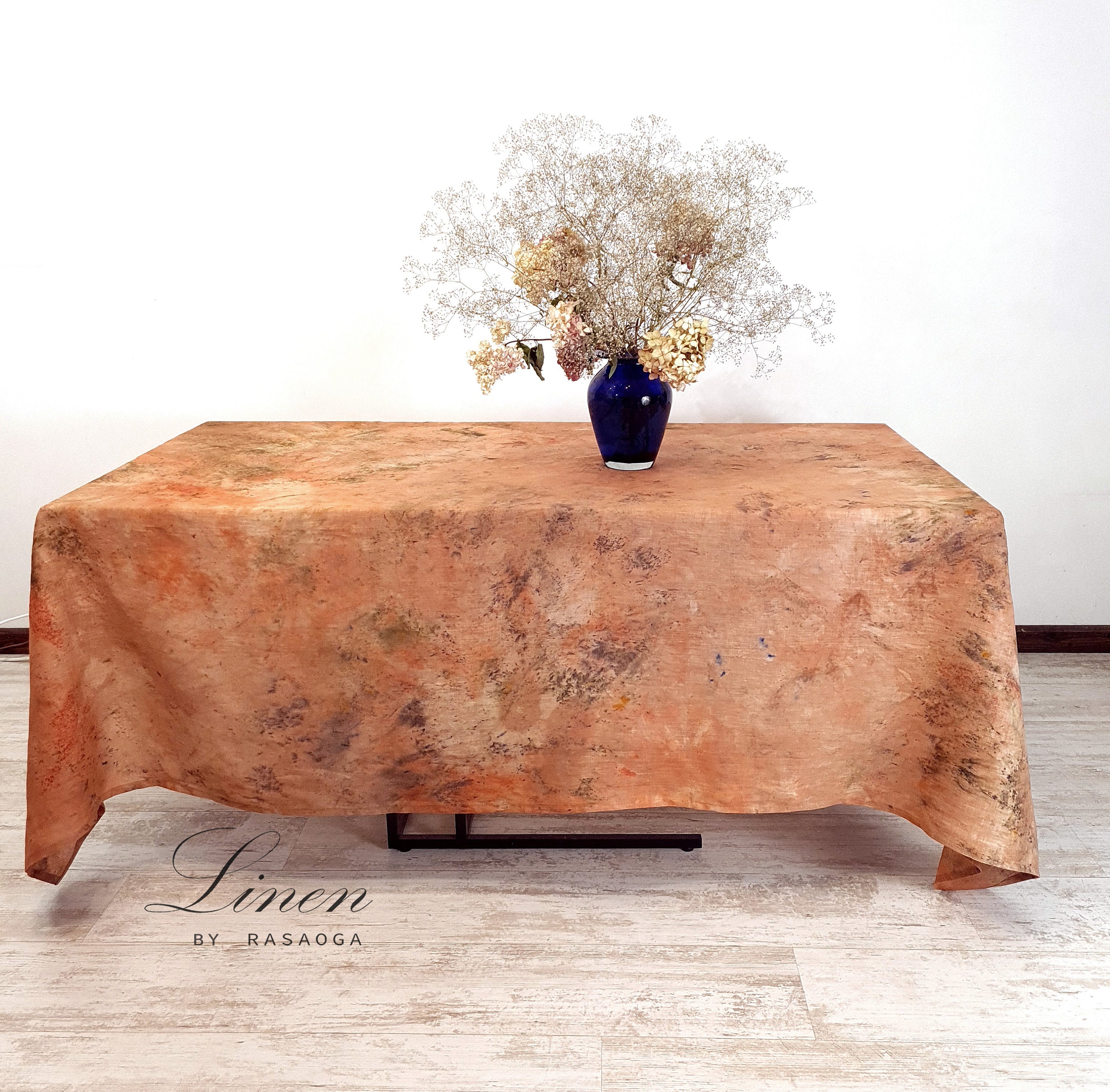 Artisan Orange Linen Tablecloth Diy Dye Linen Tablecloth Boho Linen ...