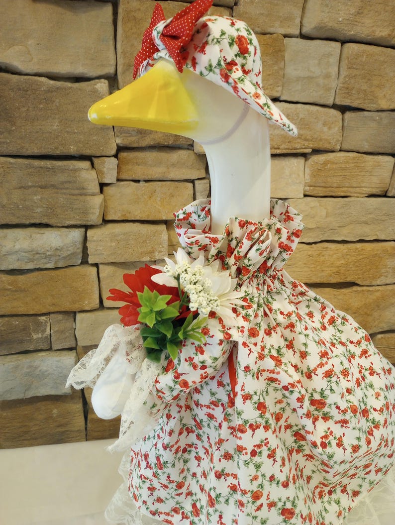 Goose Dress: Red Floral Cotton Outfit With Lace Trim - Etsy