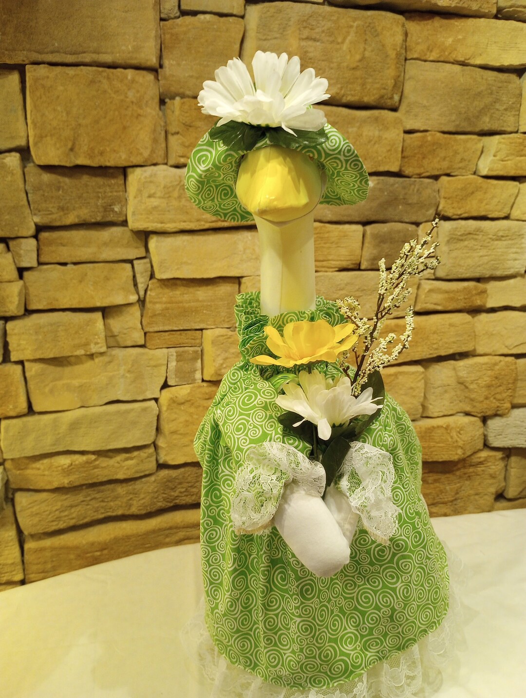 Goose Clothes Lime Green With White Swirl Print and White Lace Trim ...