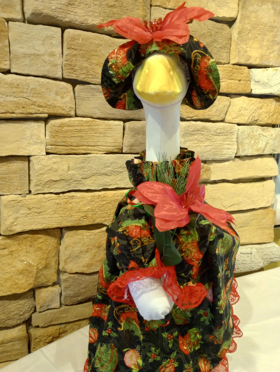 Goose Clothes -christmas Print With Stockings and Sleigh With Red Lace ...