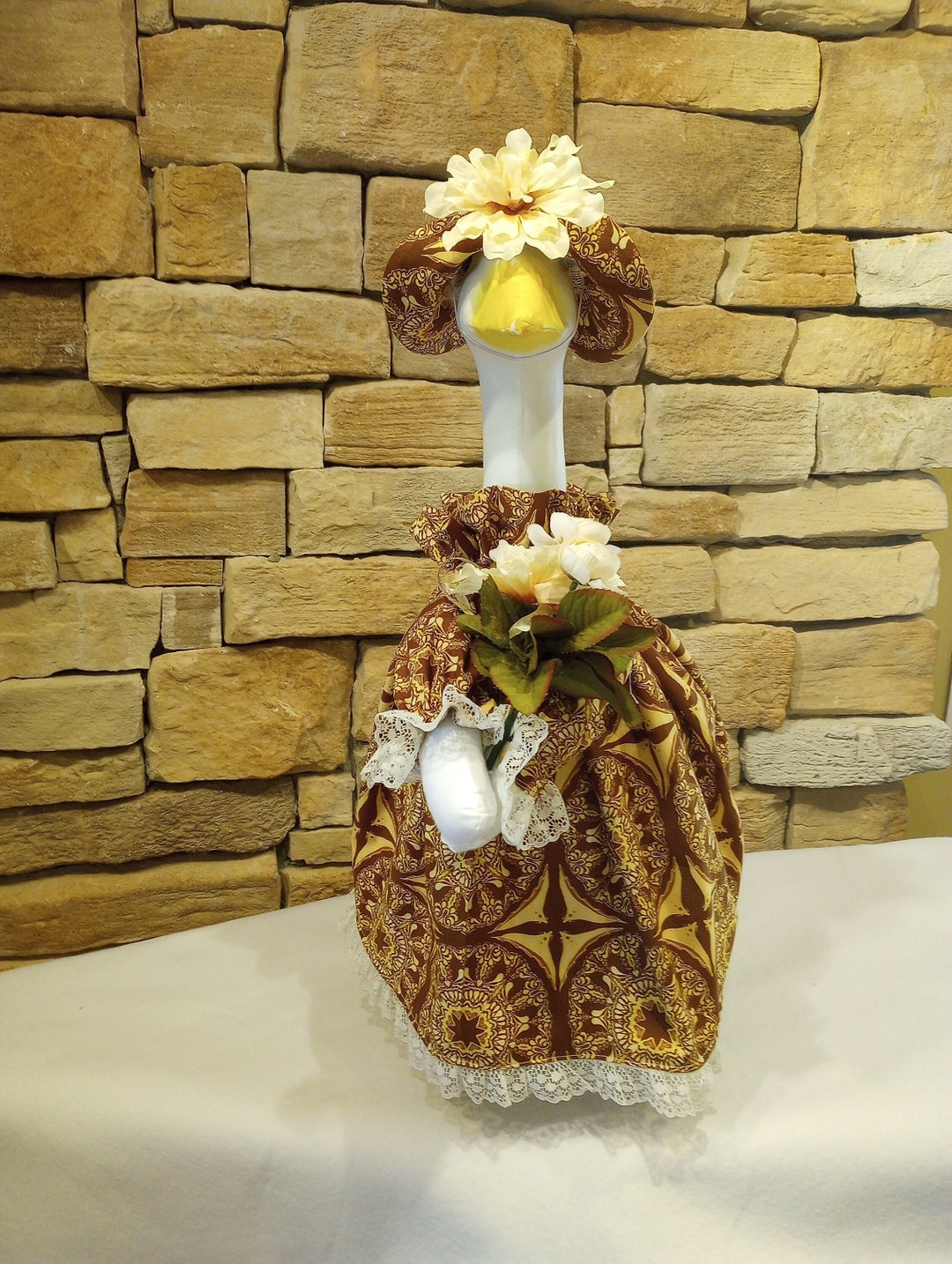 Goose Clothes: Light Brown Medallion Print Outfit With Cream Lace - Etsy