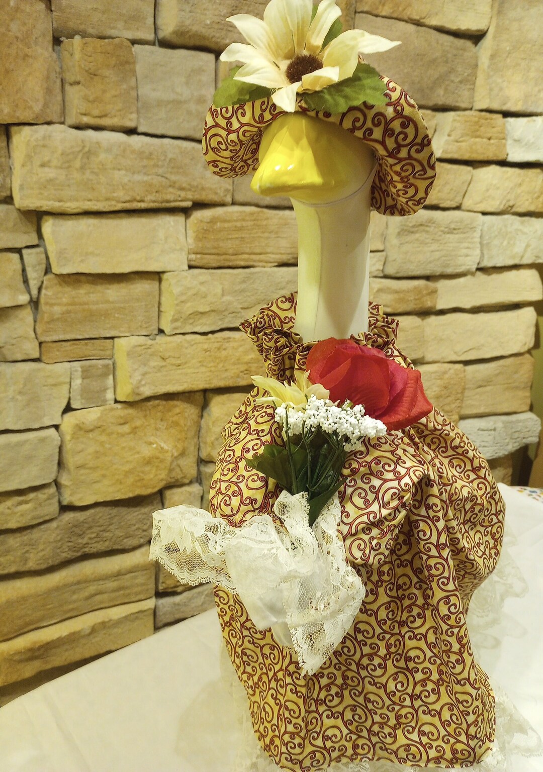 Goose Clothes taupe and Cranberry Swirl Print With Cream Lace Trim ...