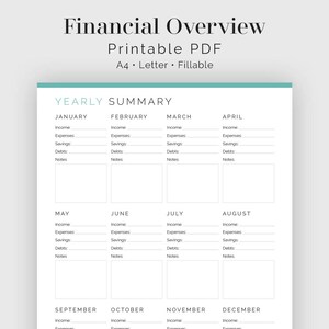 Yearly Financial Overview Fillable Printable PDF Finance | Etsy
