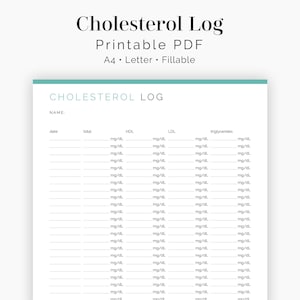 Cholesterol Log - Fillable - Cholesterol Tracker LDL, HDL ...