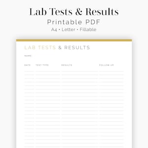 Lab Tests & Results - Fillable - 2 Layouts - Health and Medical Log ...
