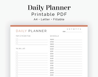 Fillable PDF Daily Planner Productivity Planner Schedule - Etsy